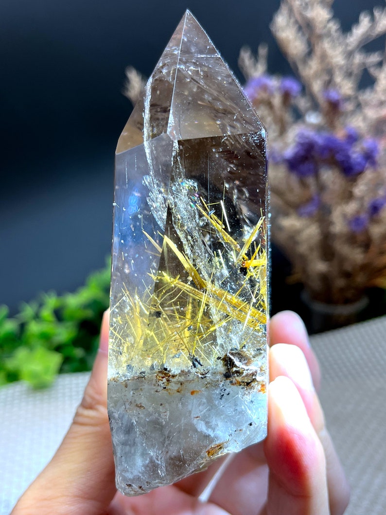 Rare Large Clear Golden Rutilated Inclusions Quartz Point/crystal Tower ...