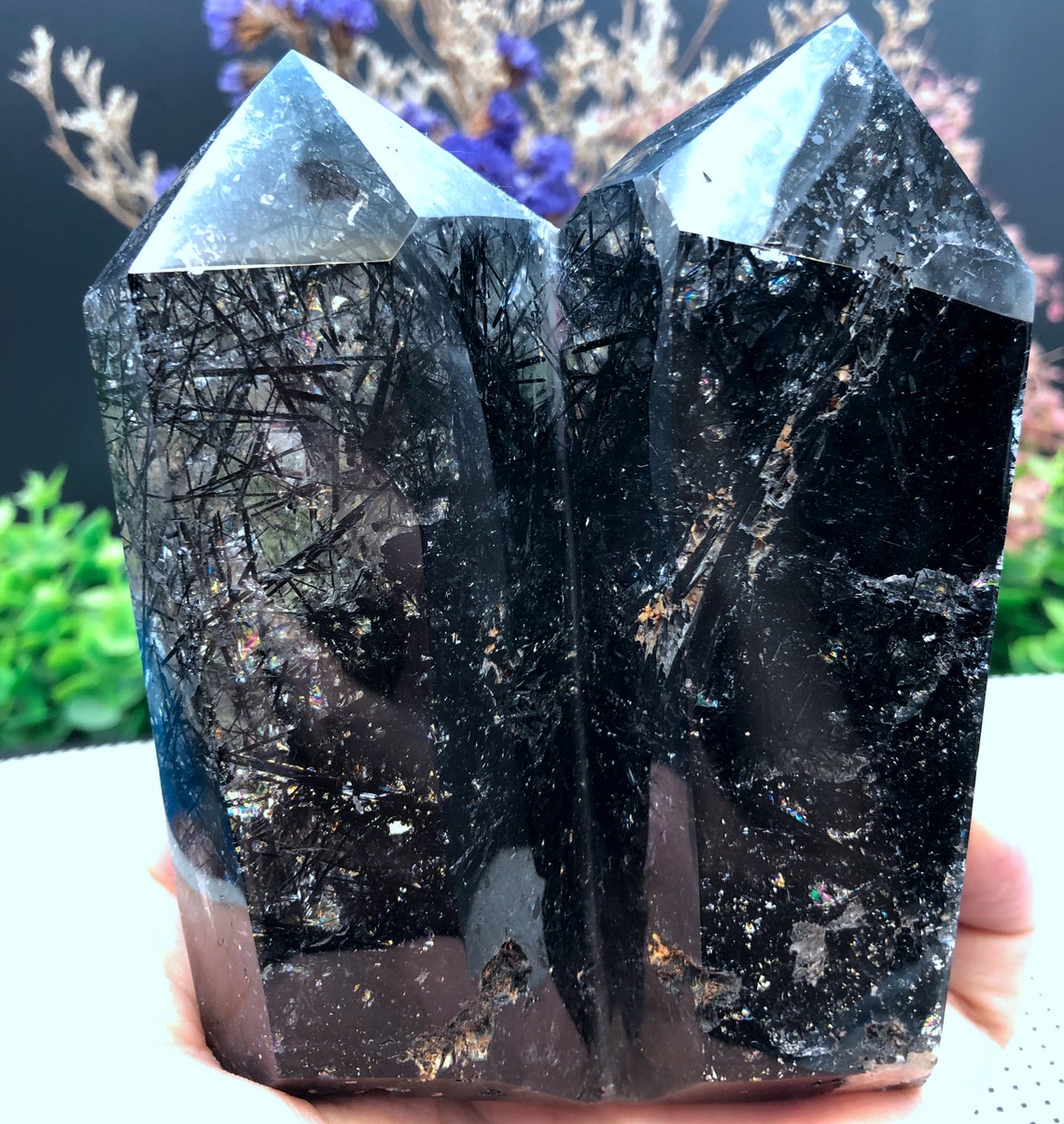 Rare Natural Black Tourmaline Rutilated Quartz Tower/black - Etsy