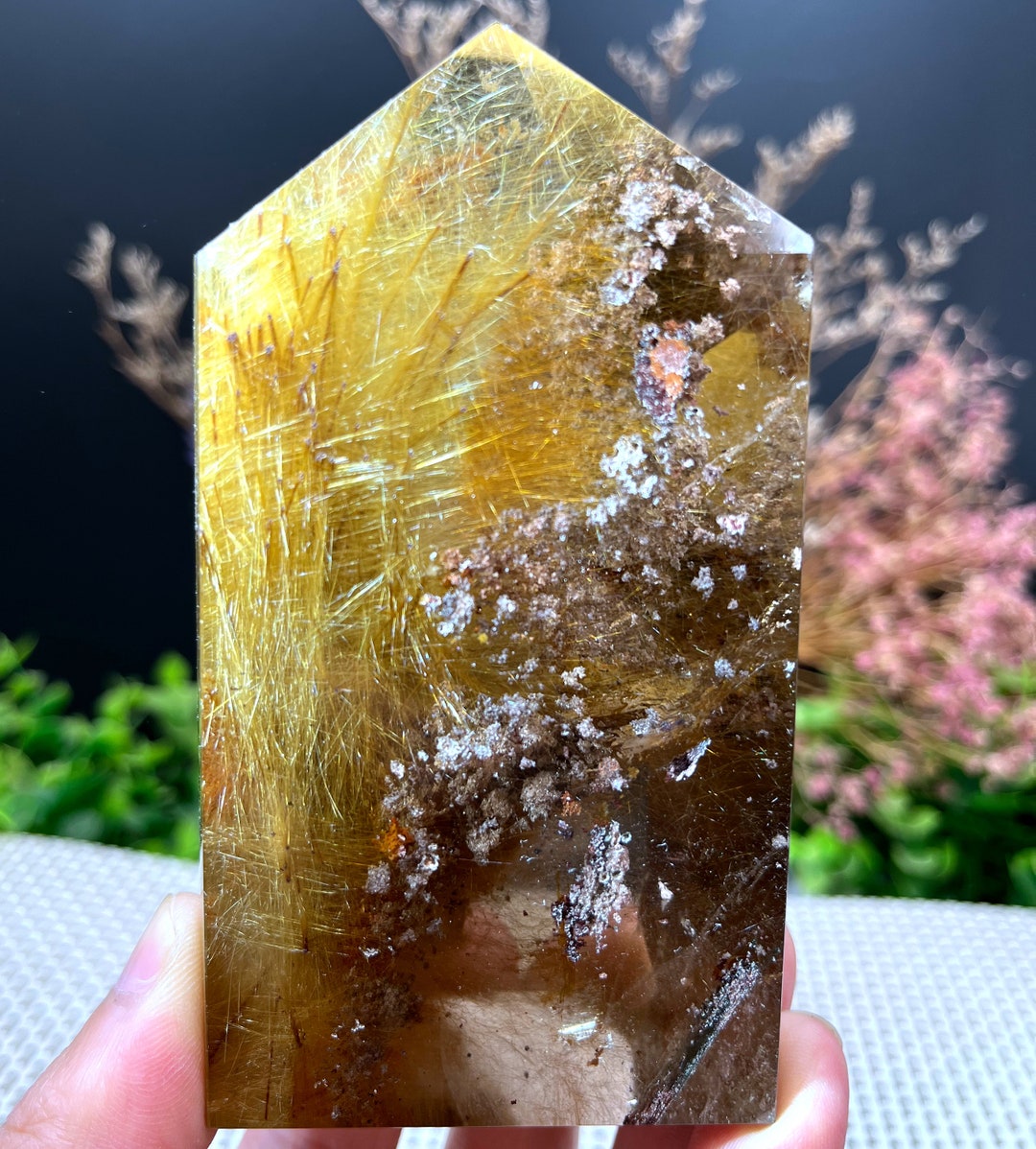Rare Large Clear Golden Rutilated Inclusions Quartz Point/crystal Tower ...