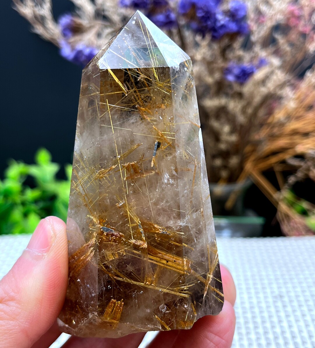 Rare Large Clear Golden Rutilated Inclusions Quartz Point/crystal Tower ...