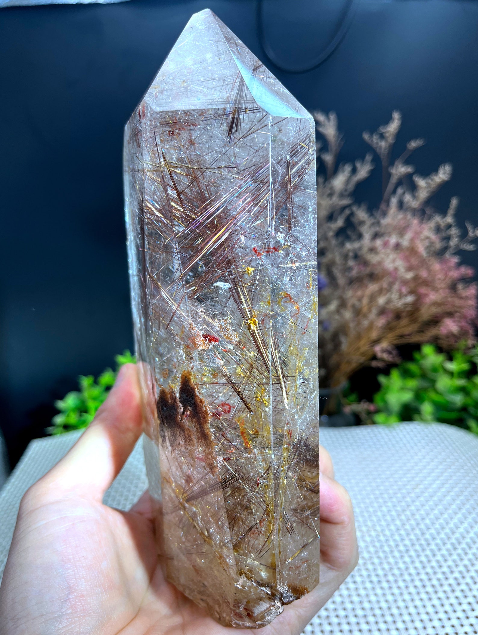 Rare Large Clear Golden Rutilated Inclusions Quartz Point/crystal Tower ...