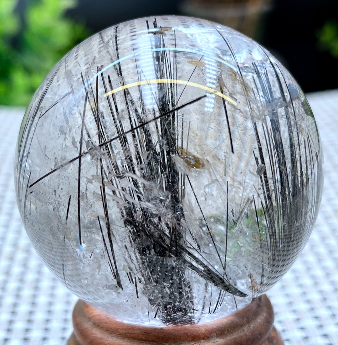 Natural Rare Transparent Black Tourmaline Rutilated Crystal Quartz Ball ...