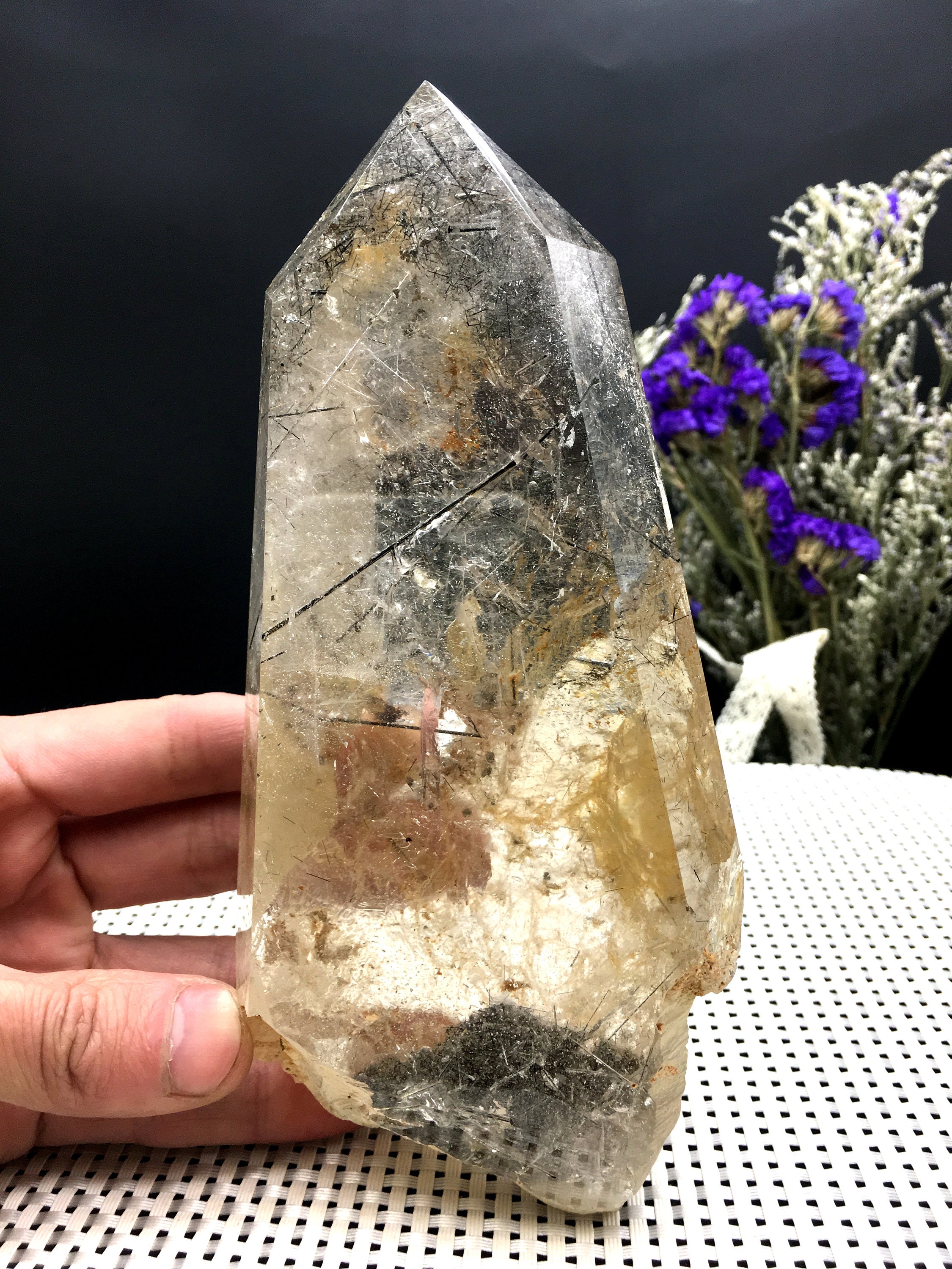 Rare Large black Tourmaline Rutilated Quartz Tower/black | Etsy