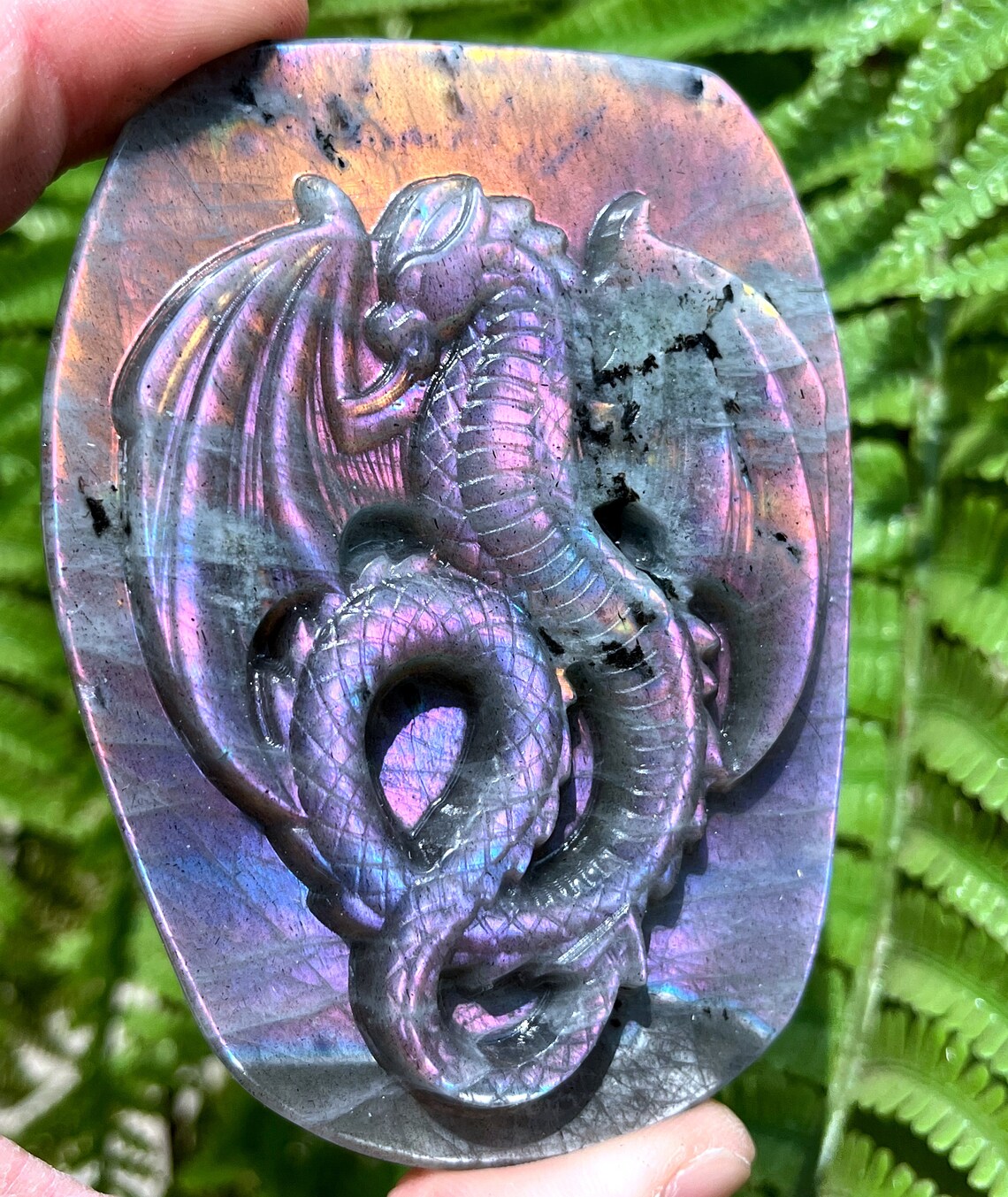 Hand Carved Sheen Labradorite Crystal Quartz Dragon/flying Dragon/shiny ...