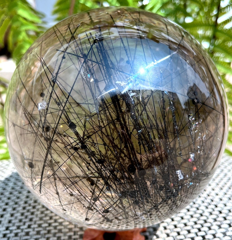 Natural Rare Transparent Black Tourmaline Rutilated Crystal Quartz Ball ...