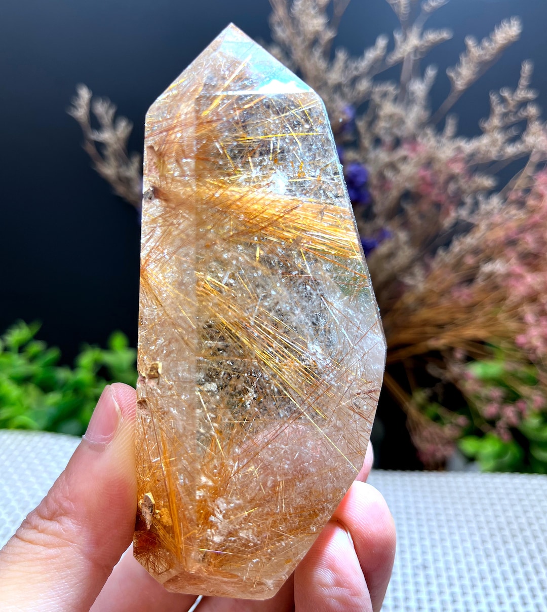 Rare Large Clear Golden Rutilated Inclusions Quartz Point/crystal Tower ...