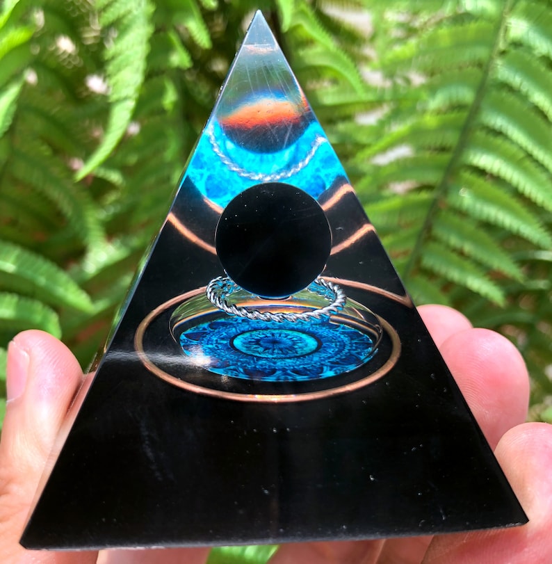 Fantasy magic obsidian Sphere Orgone/Crystal Pyramid | Etsy