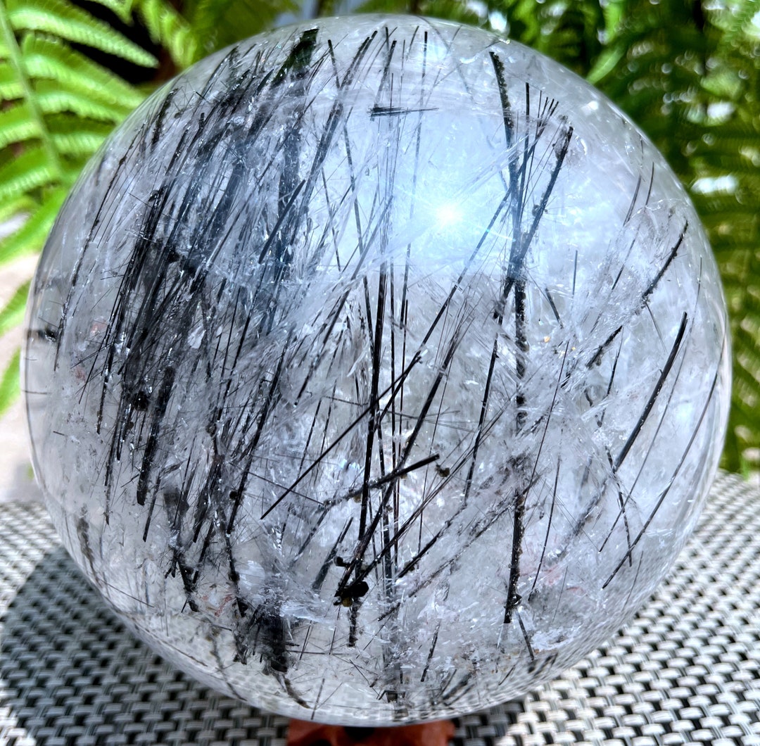 Natural Rare Transparent Black Tourmaline Rutilated Crystal Quartz Ball ...