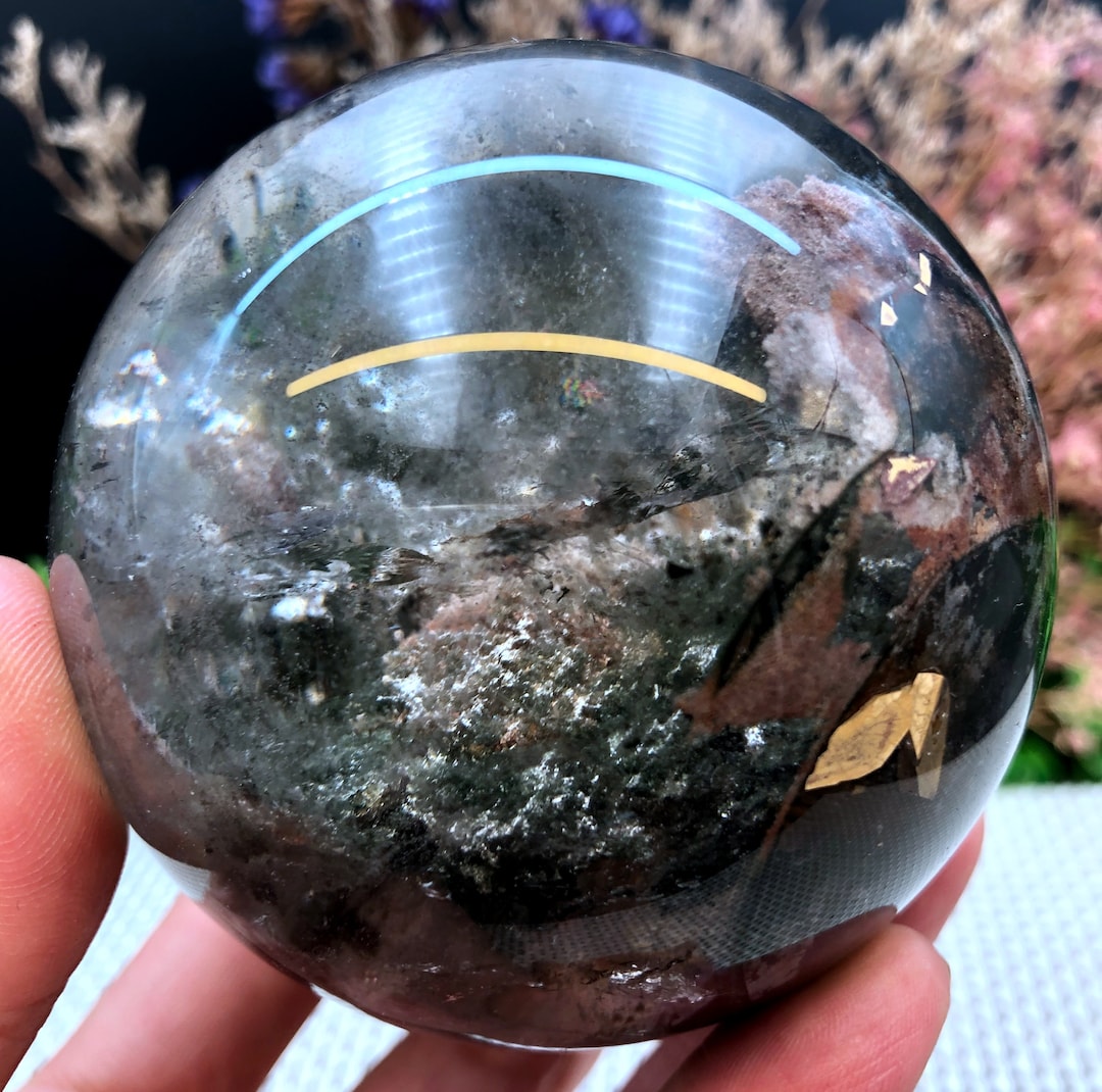 Natural Clear Garden Green Phantom Quartz +"stone in the Stone" Sphere ...