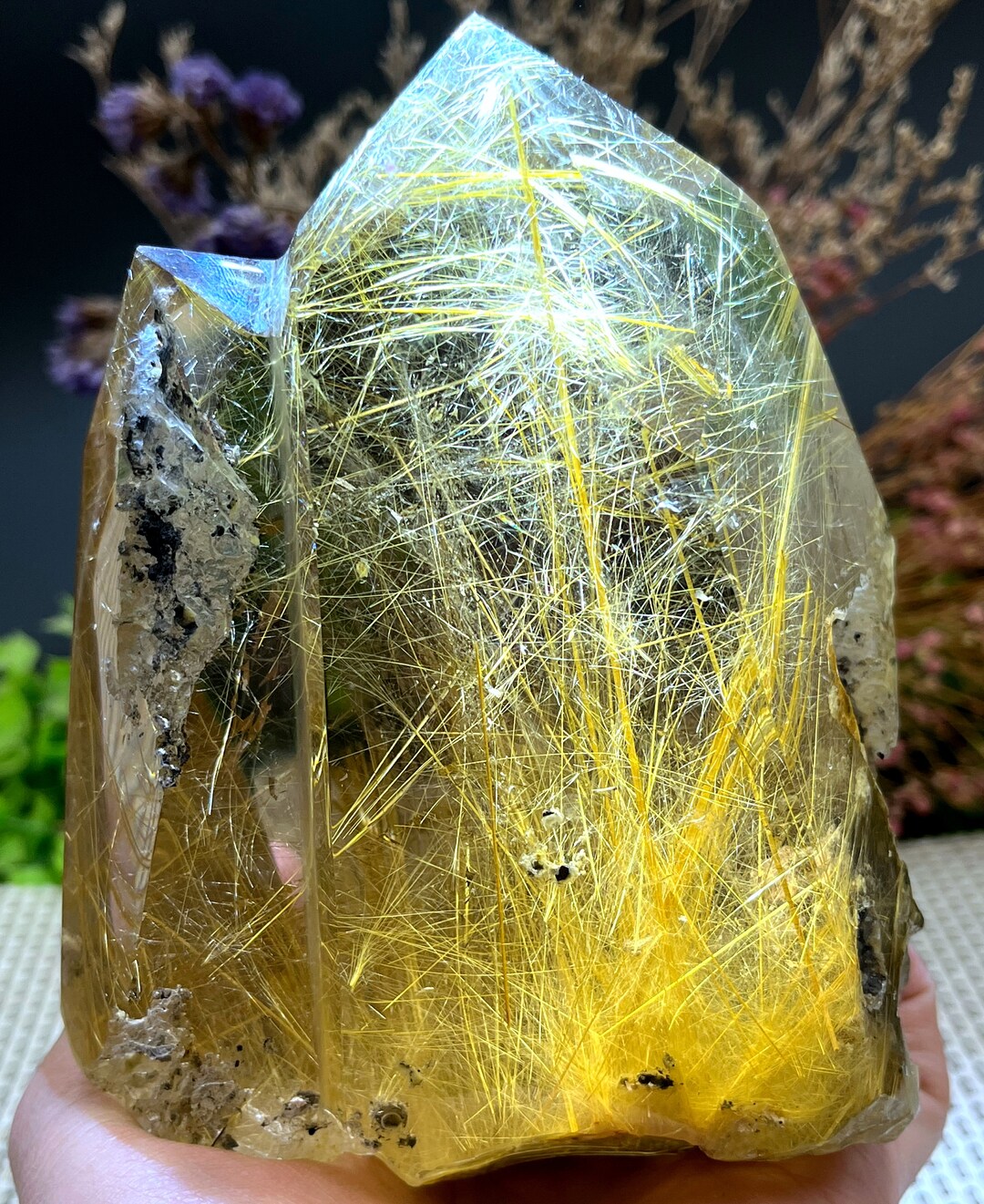 Rare Large Clear Golden Rutilated Inclusions Quartz Point/crystal Tower ...