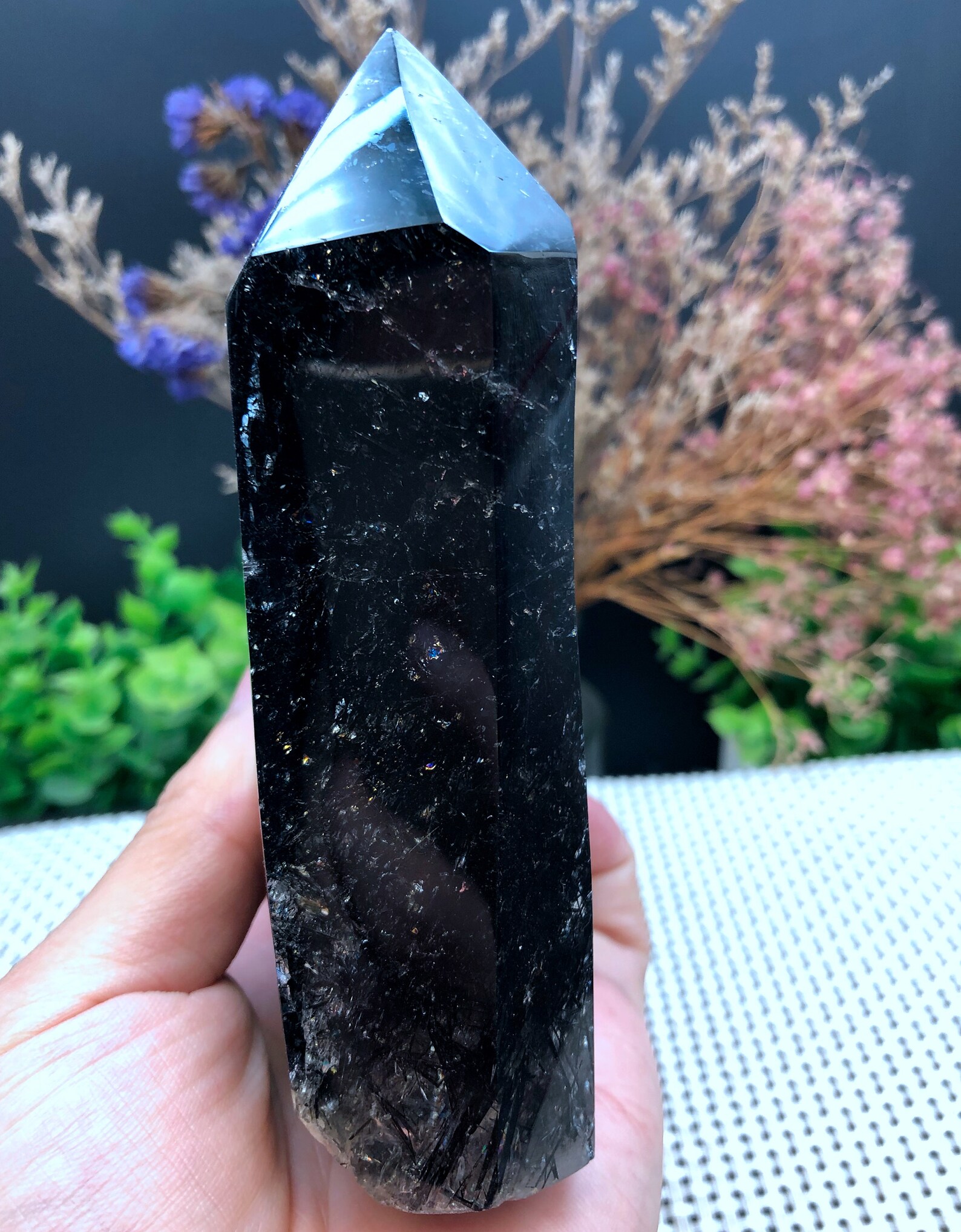 Rare Natural Black Tourmaline Rutilated Quartz Tower/black - Etsy