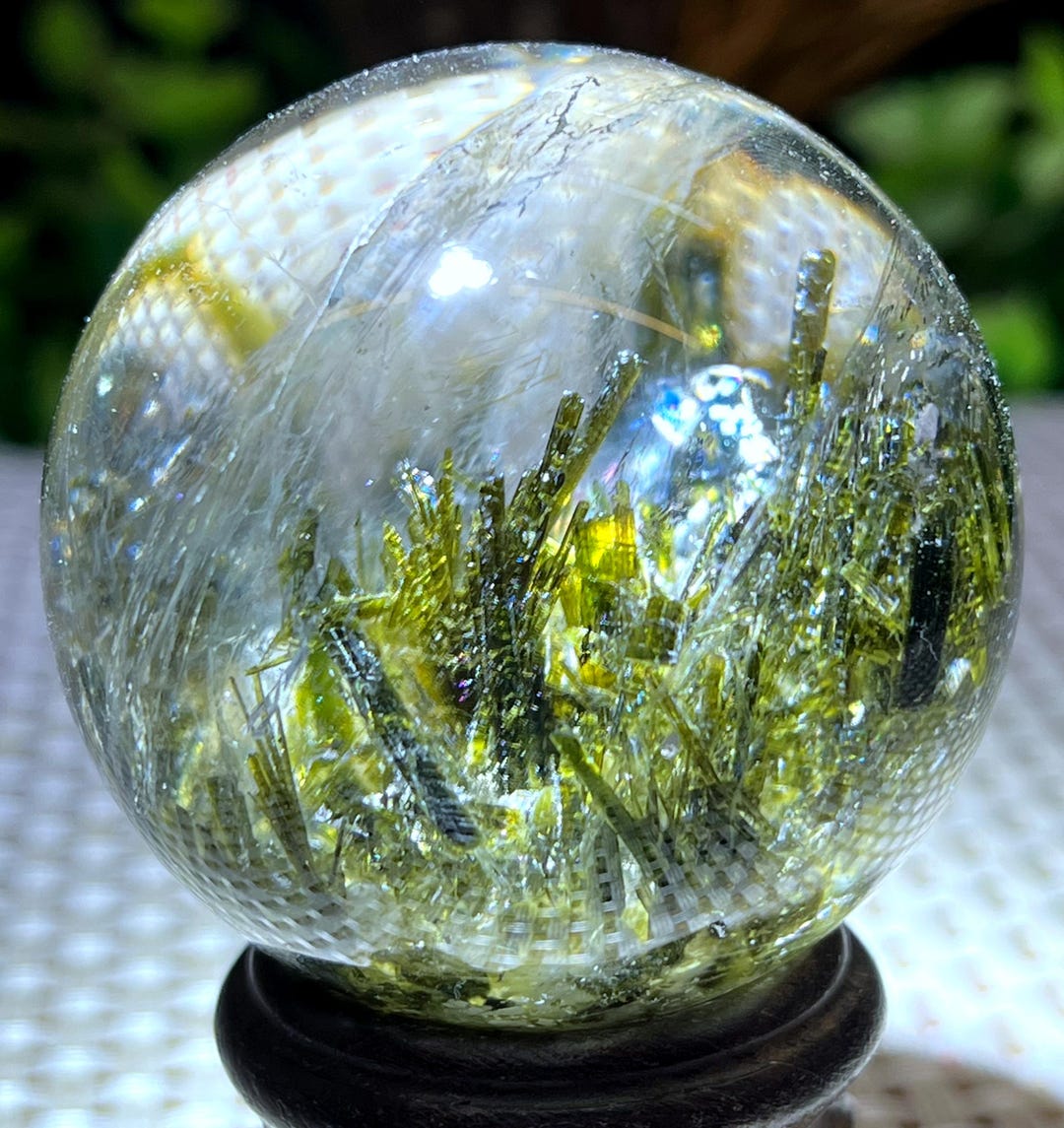 Natural Rare Transparent Green Tourmaline Rutilated Crystal Quartz Ball ...