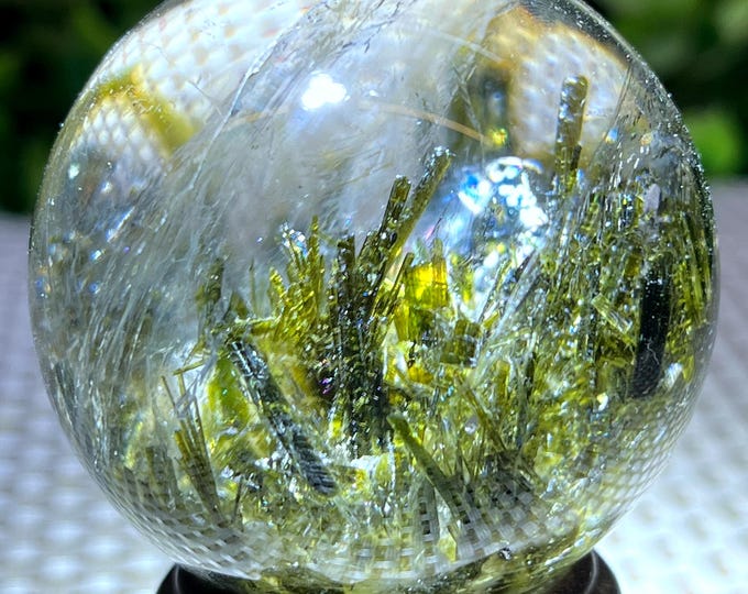 Natural Rare Transparent Green Tourmaline Rutilated Crystal Quartz Ball ...