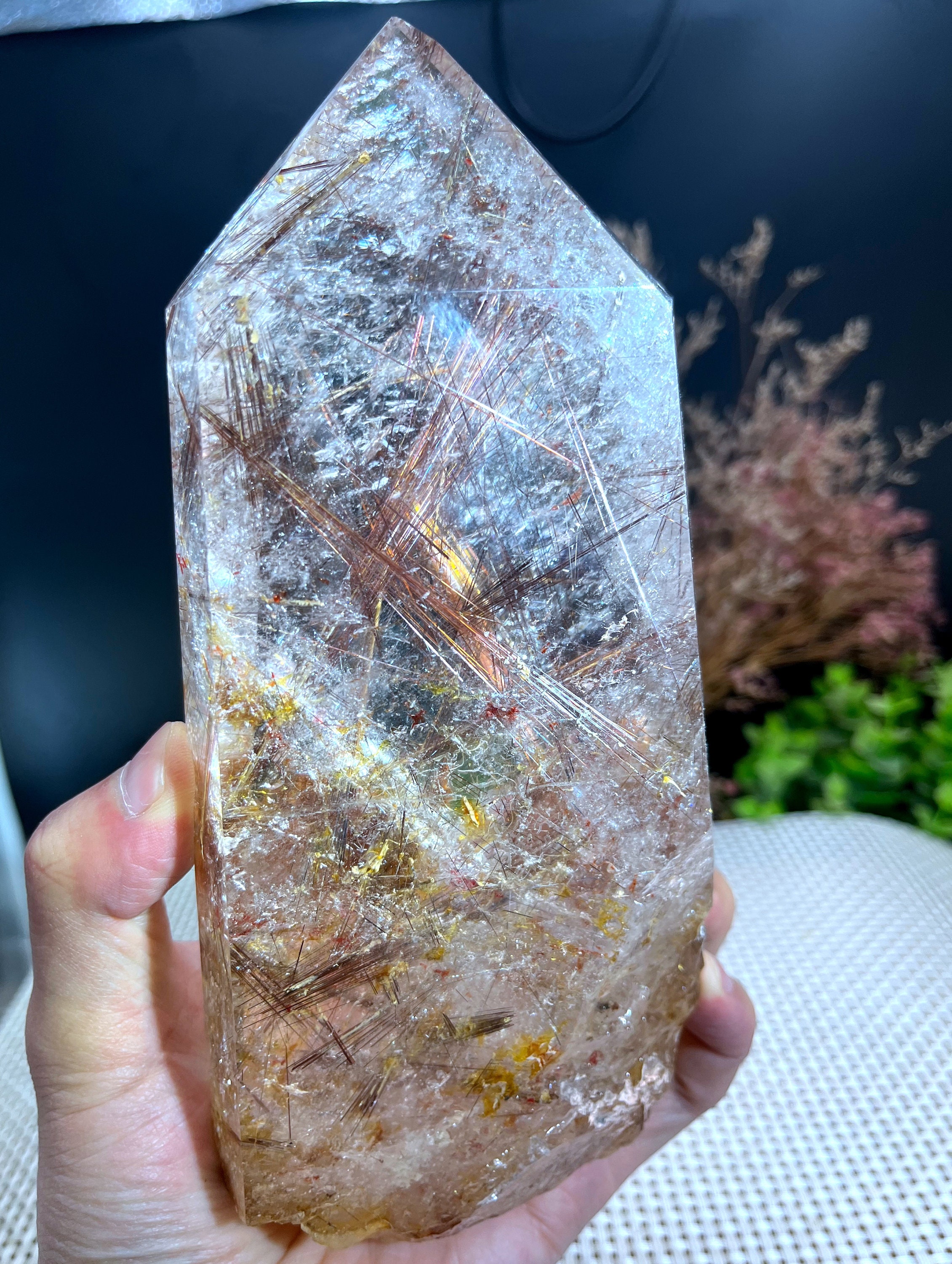 Rare Large Clear Golden Rutilated Inclusions Quartz Point/crystal Tower ...
