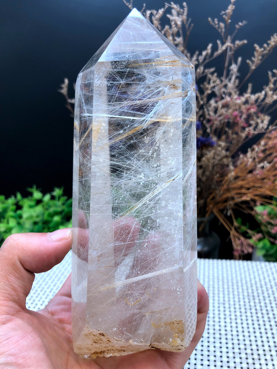 Rare Large Clear Golden Rutilated Inclusions Quartz Point/crystal Tower ...