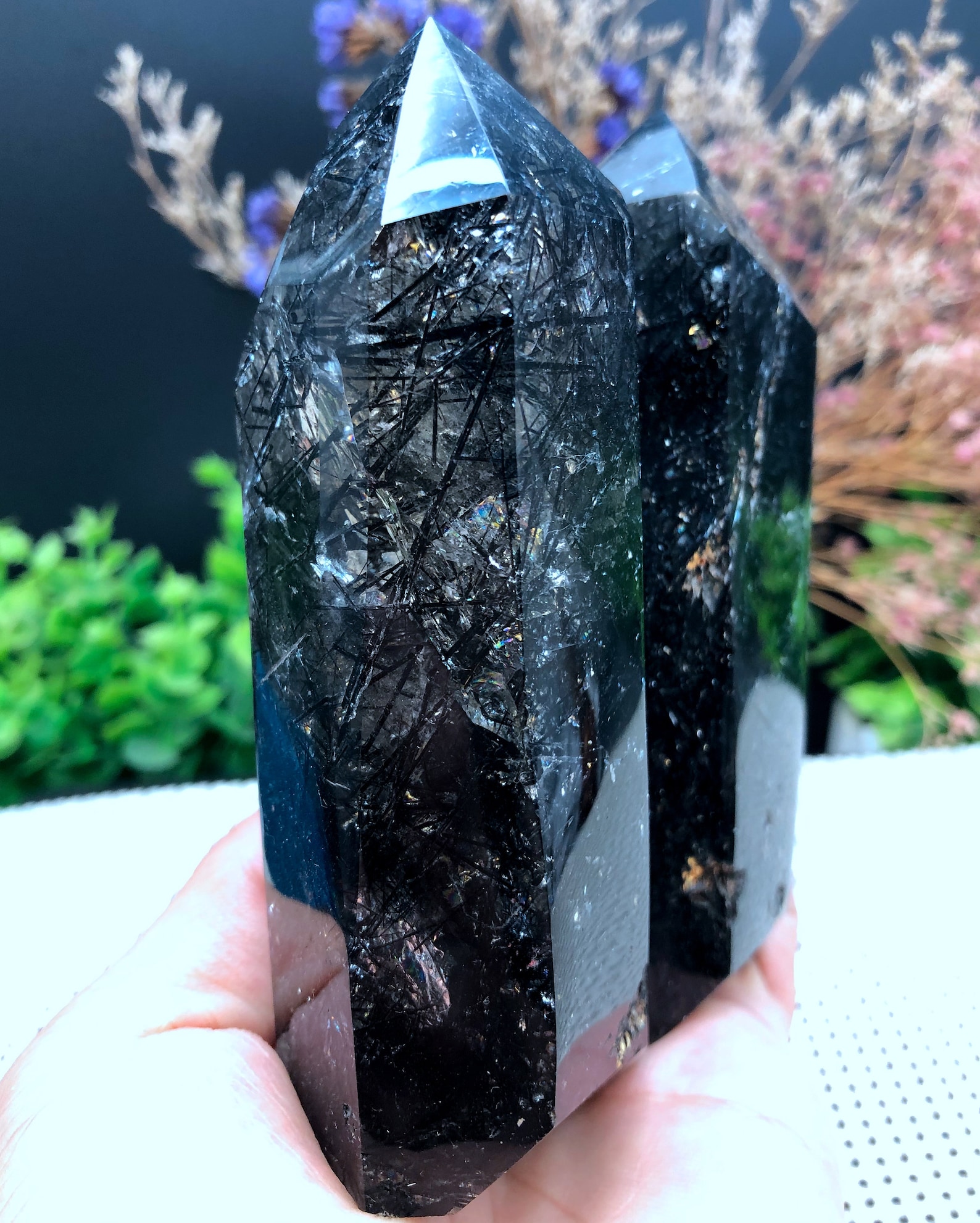 Rare Natural Black Tourmaline Rutilated Quartz Tower/black - Etsy