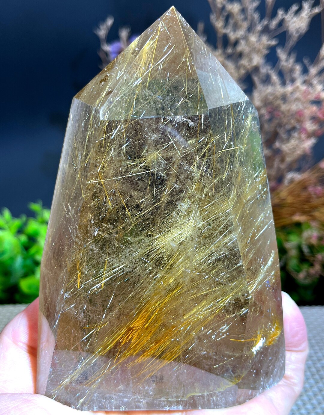 Rare Large Clear Golden Rutilated Inclusions Quartz Point/crystal Tower ...