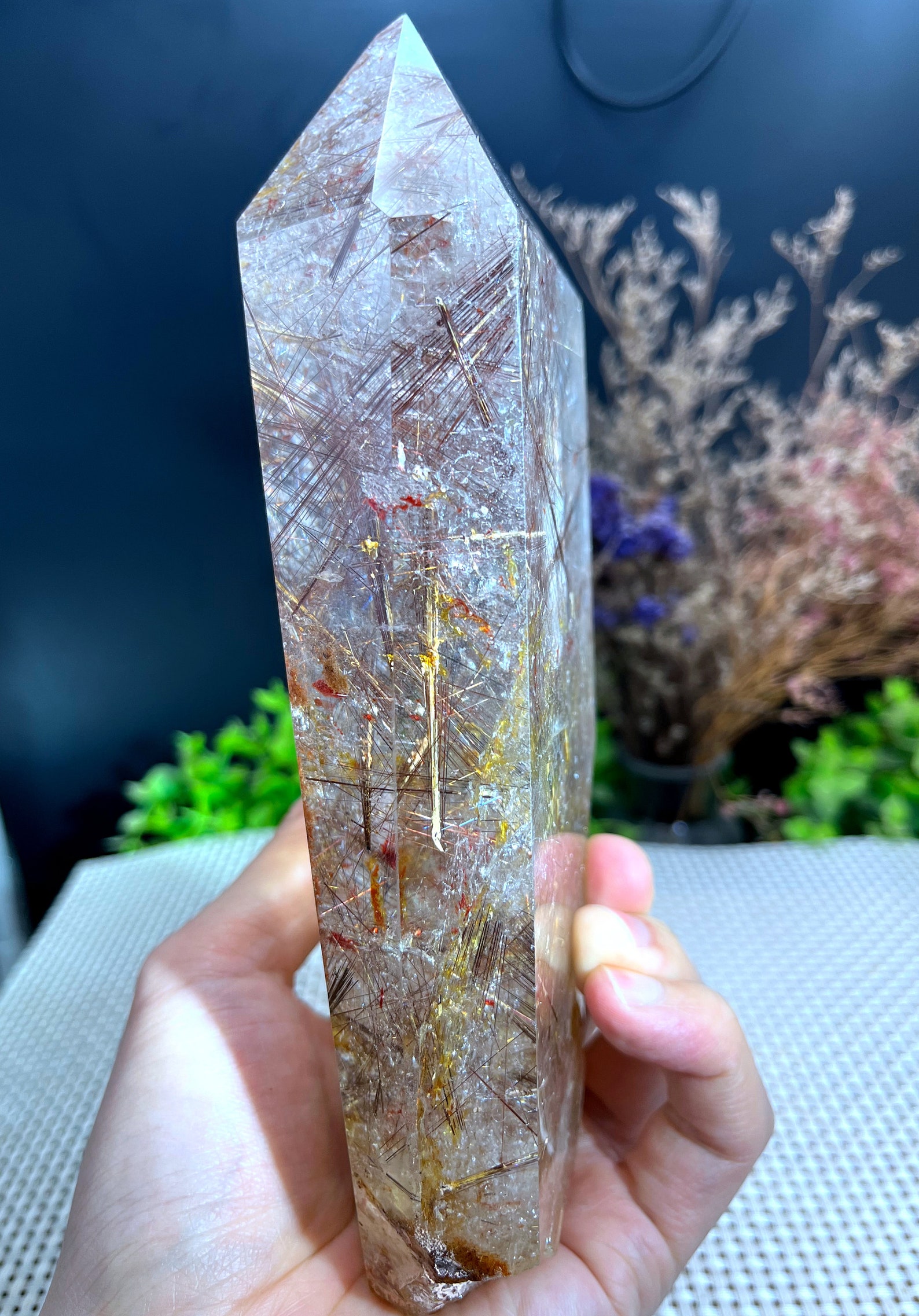 Rare Large Clear Golden Rutilated Inclusions Quartz Point/crystal Tower ...