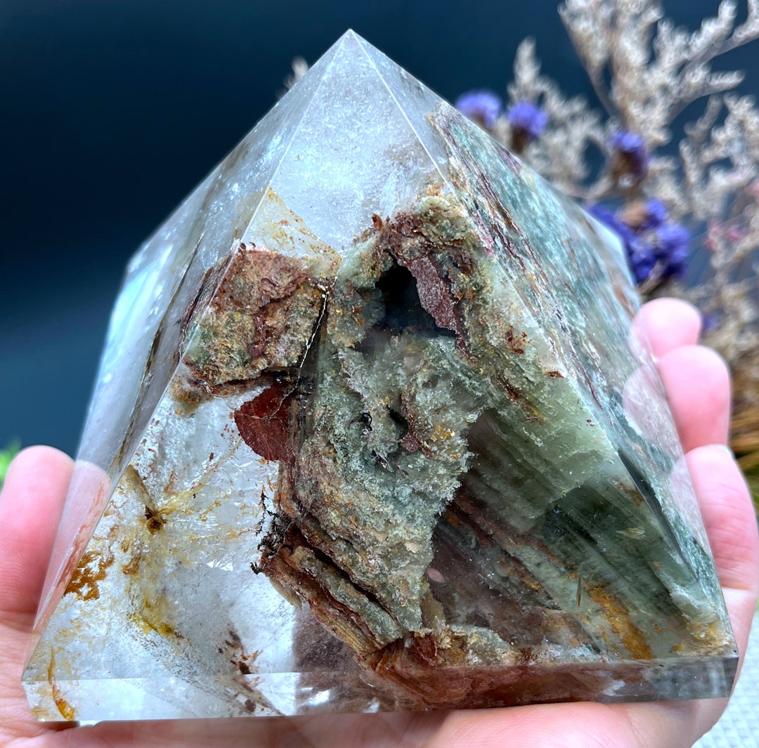 Rare Natural Large Included Garden Green+brown Phantom Quartz Pyramid ...