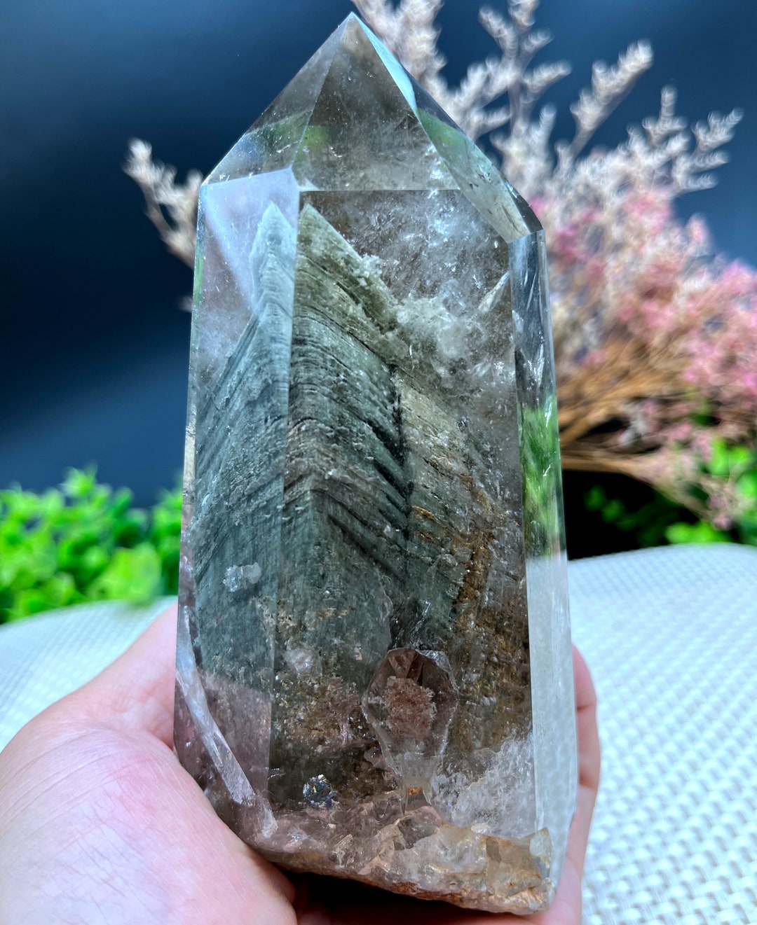 Rare Natural Large Included Garden Green Phantom Quartz Tower /scenic ...