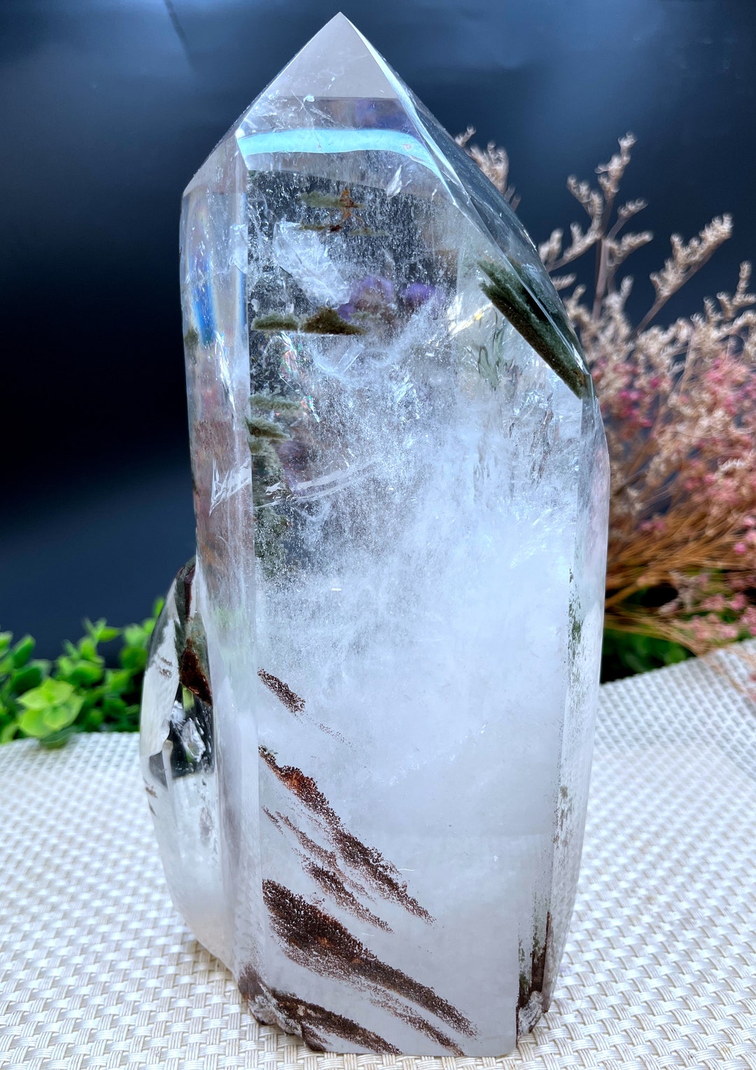 Rare Natural Large Included Garden Green + Brown Phantom Quartz Tower ...