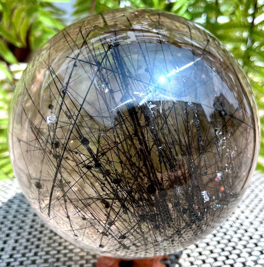 Natural Rare Transparent Black Tourmaline Rutilated Crystal Quartz Ball ...