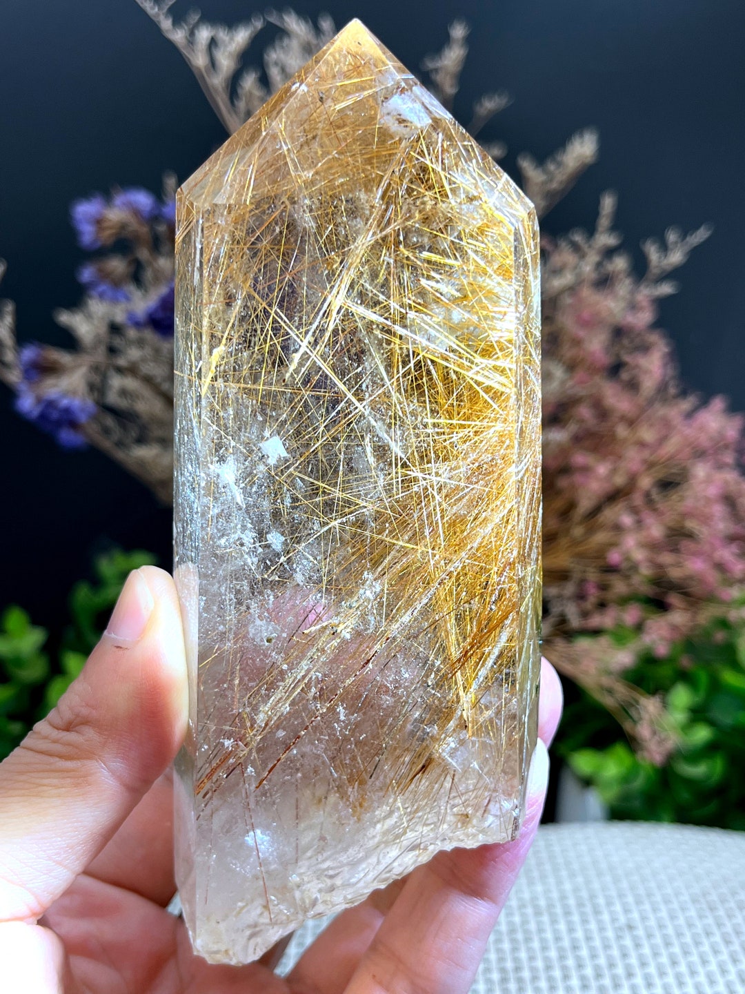 Rare Large Clear Golden Rutilated Inclusions Quartz Point/crystal Tower ...