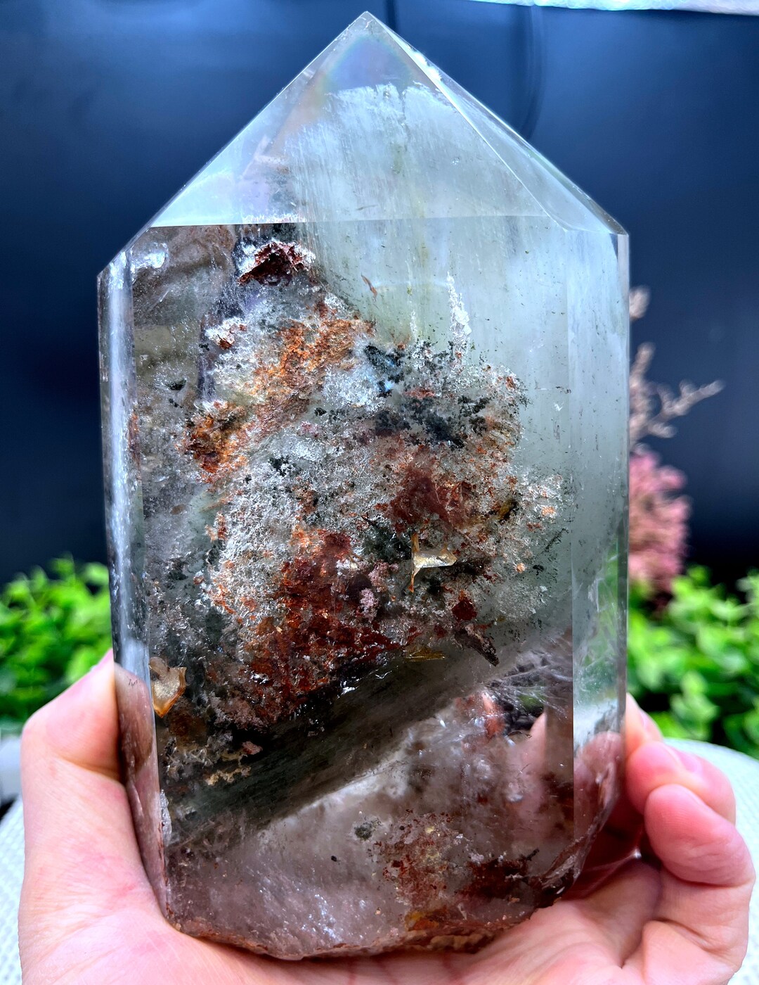 Rare Natural Included Garden Green+white+brown Phantom Quartz Pyramid ...