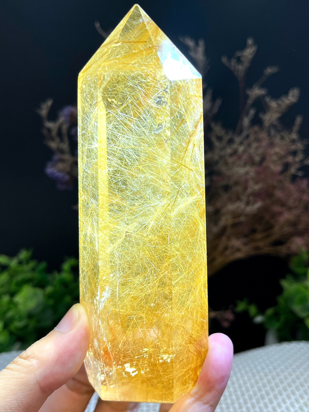 Rare Large Clear Golden Rutilated Inclusions Quartz Point/crystal Tower ...