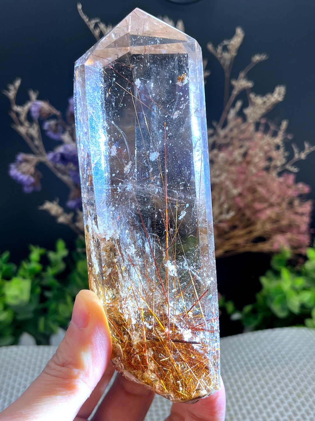 Rare Large Clear Golden Rutilated Inclusions Quartz Point/crystal Tower ...