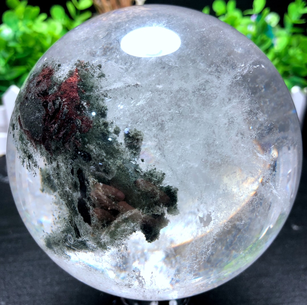 Natural Clear Rainbow White Crystal + Garden Green Phantom Quartz ...