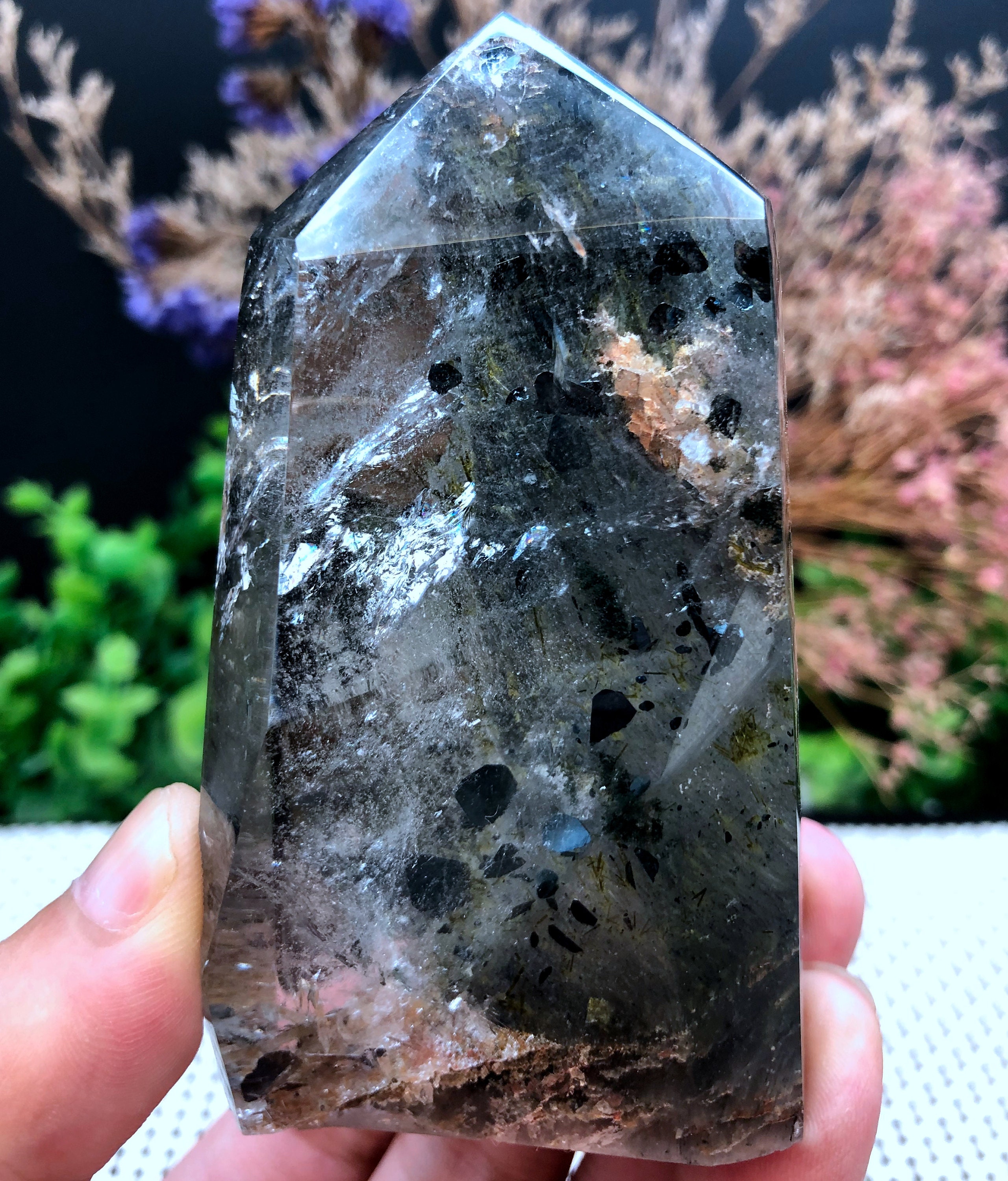 Natural Large Included Garden Green PhantomBlack mica Quartz | Etsy