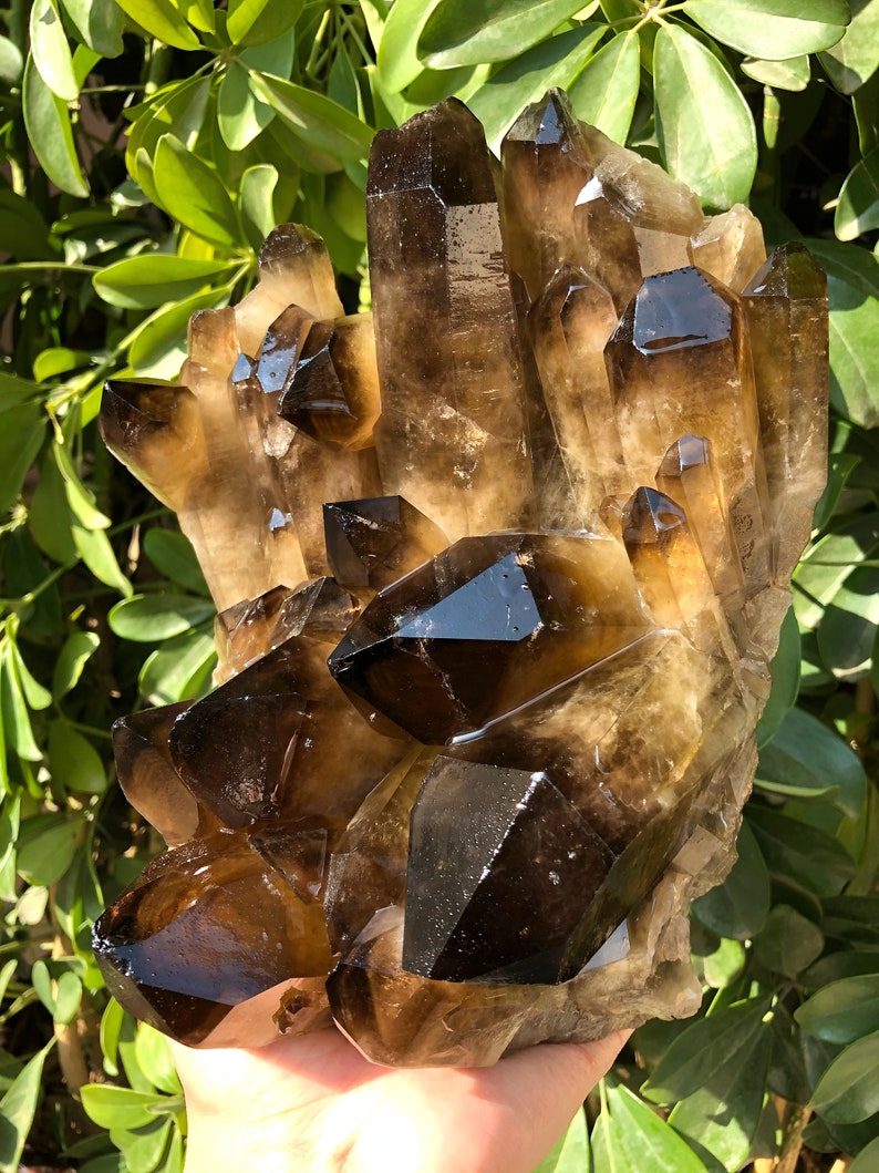 Large Raw Smoke Crystal + Yellow Crystal Crystal Cluster/quartz Cluster ...