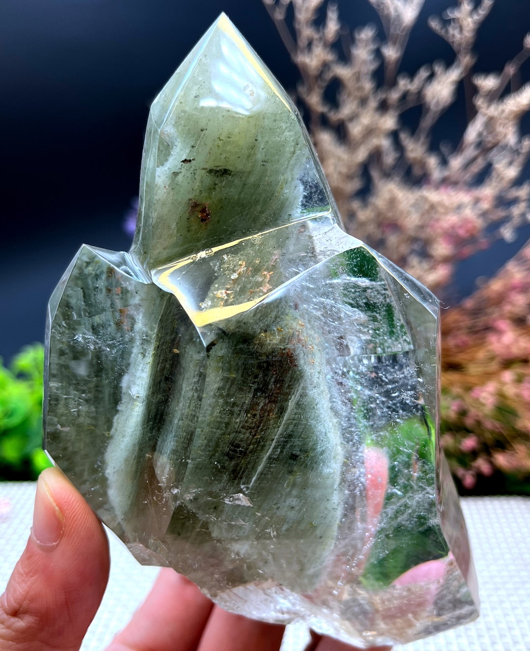 Rare Natural Large Included Garden Green Phantom Quartz Tower/scenic ...
