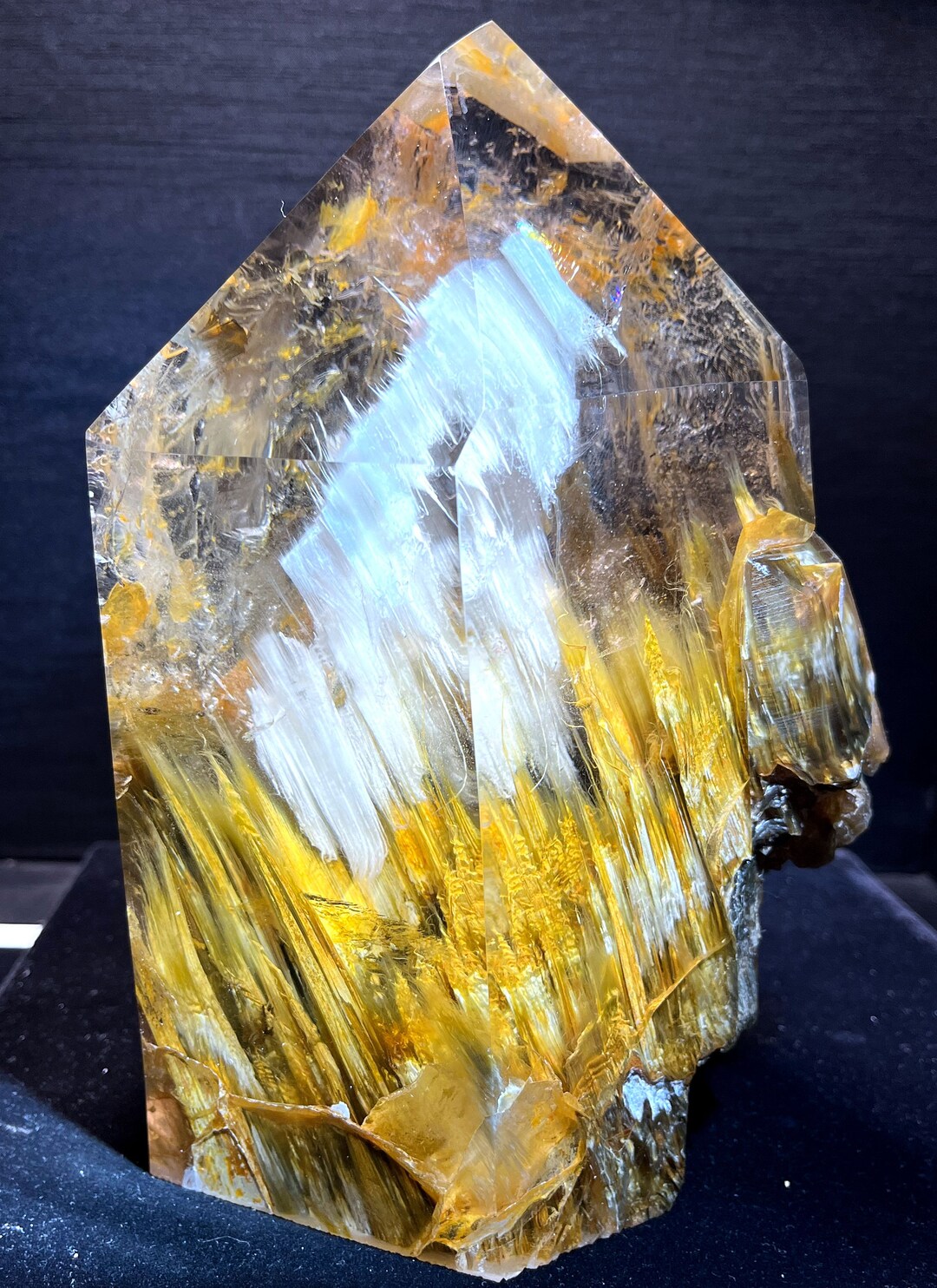 Natural Large Included Yellow+white Rabbit Hair Crystal Quartz Tower ...