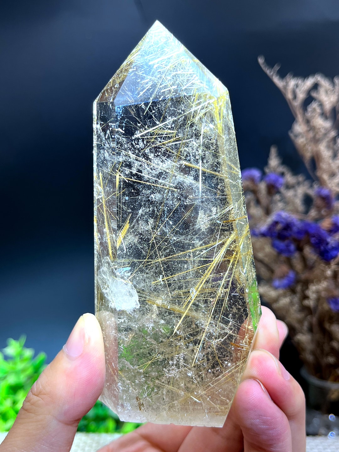 Rare Large Clear Golden Rutilated Inclusions Quartz Point/crystal Tower ...