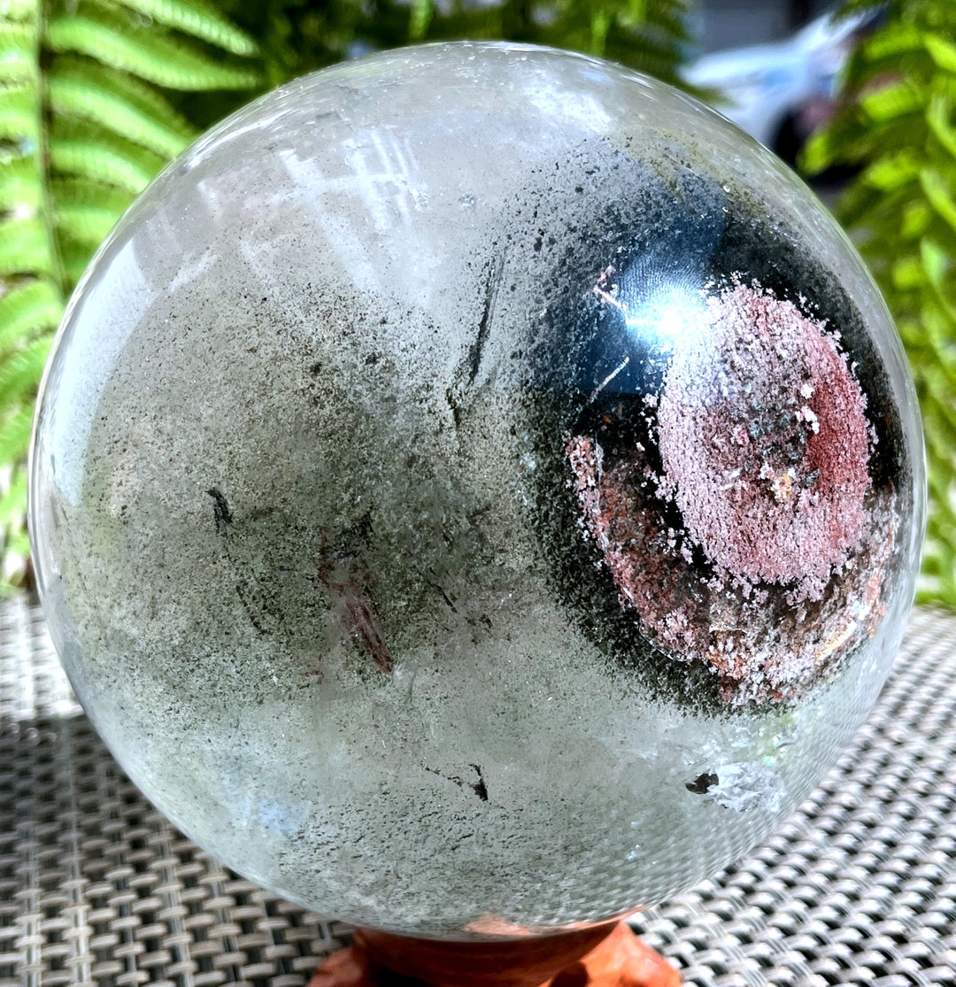 Natural Clear Garden Phantom Sphere/green Phantom Quartz Pendant/scenic Quartz Pendant/lodalite ...