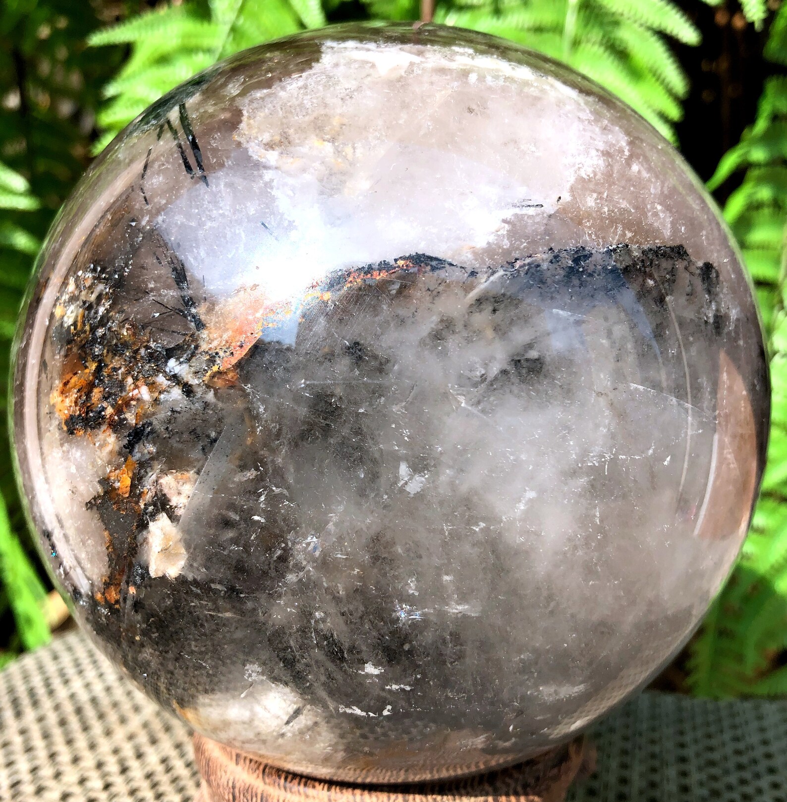 Natural Rare Transparent Black Tourmaline Rutilated Crystal Quartz Ball ...