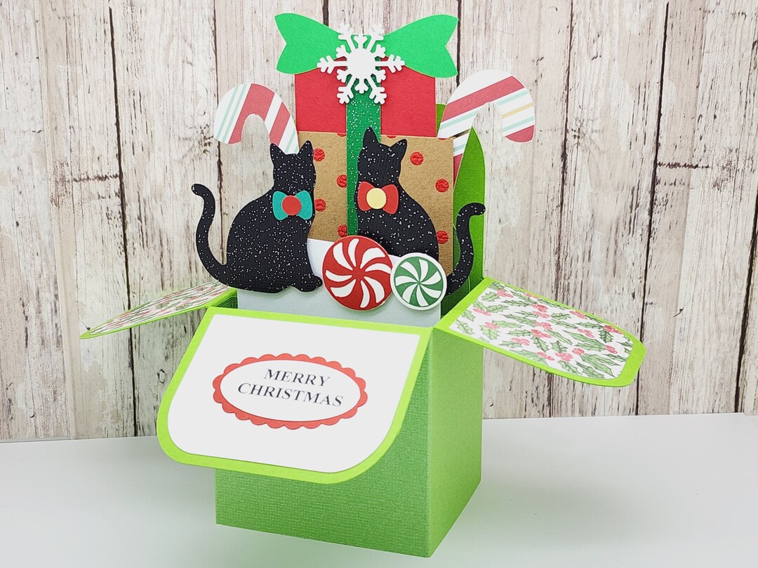Cats Christmas Box Card, Handmade Christmas Box Card, Merry Christmas ...