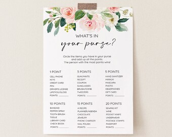 Dark Purple Roses Bridal Shower Game What's in Your Purse - Etsy