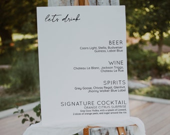 Minimalist Wedding Drink Menu Template, Simple Wedding Menu, Modern ...