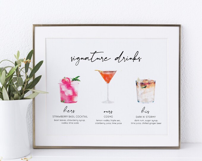 Signature Drinks Bar Menu Sign Template-signature Cocktail Sign ...