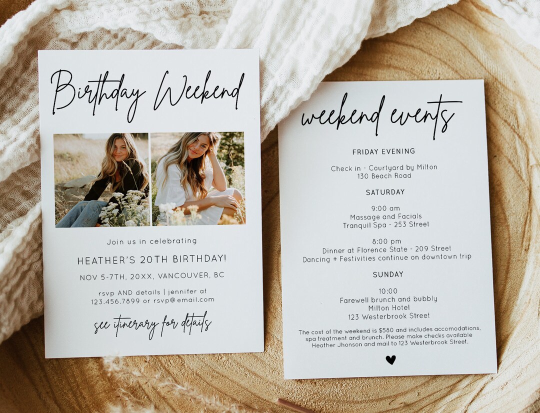 Birthday Invitation Template, Modern Minimalist Birthday Weekend ...