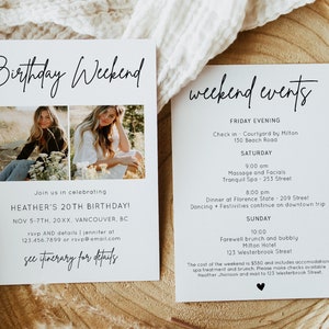 Birthday Invitation Template, Modern Minimalist Birthday Weekend ...