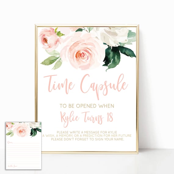 Time Capsule Sign - 8x10 - 5x7 Messages Card Included - Blush Floral ...