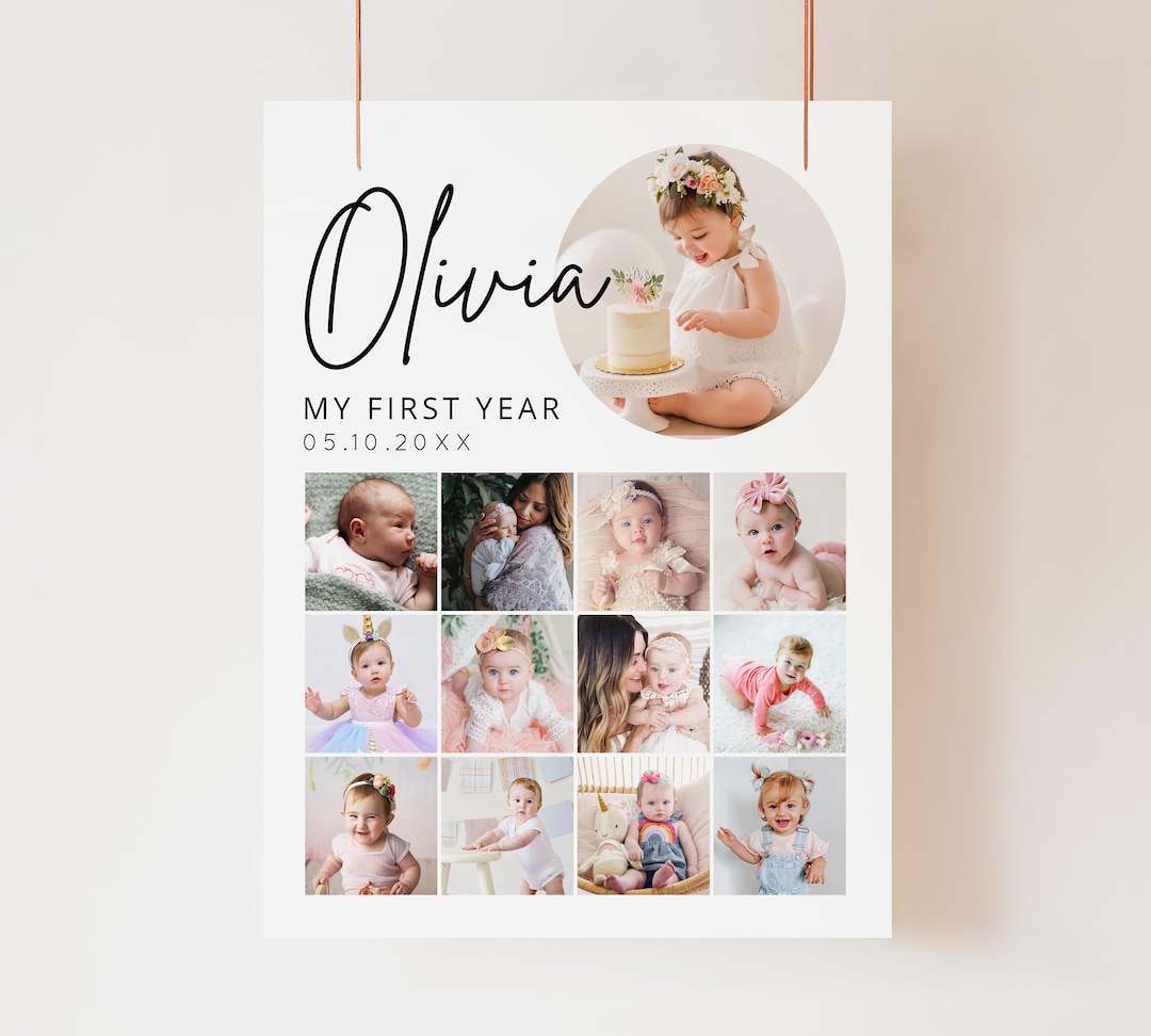 12 Month Collage Baby Photo Collage One Year Board 1st - Etsy