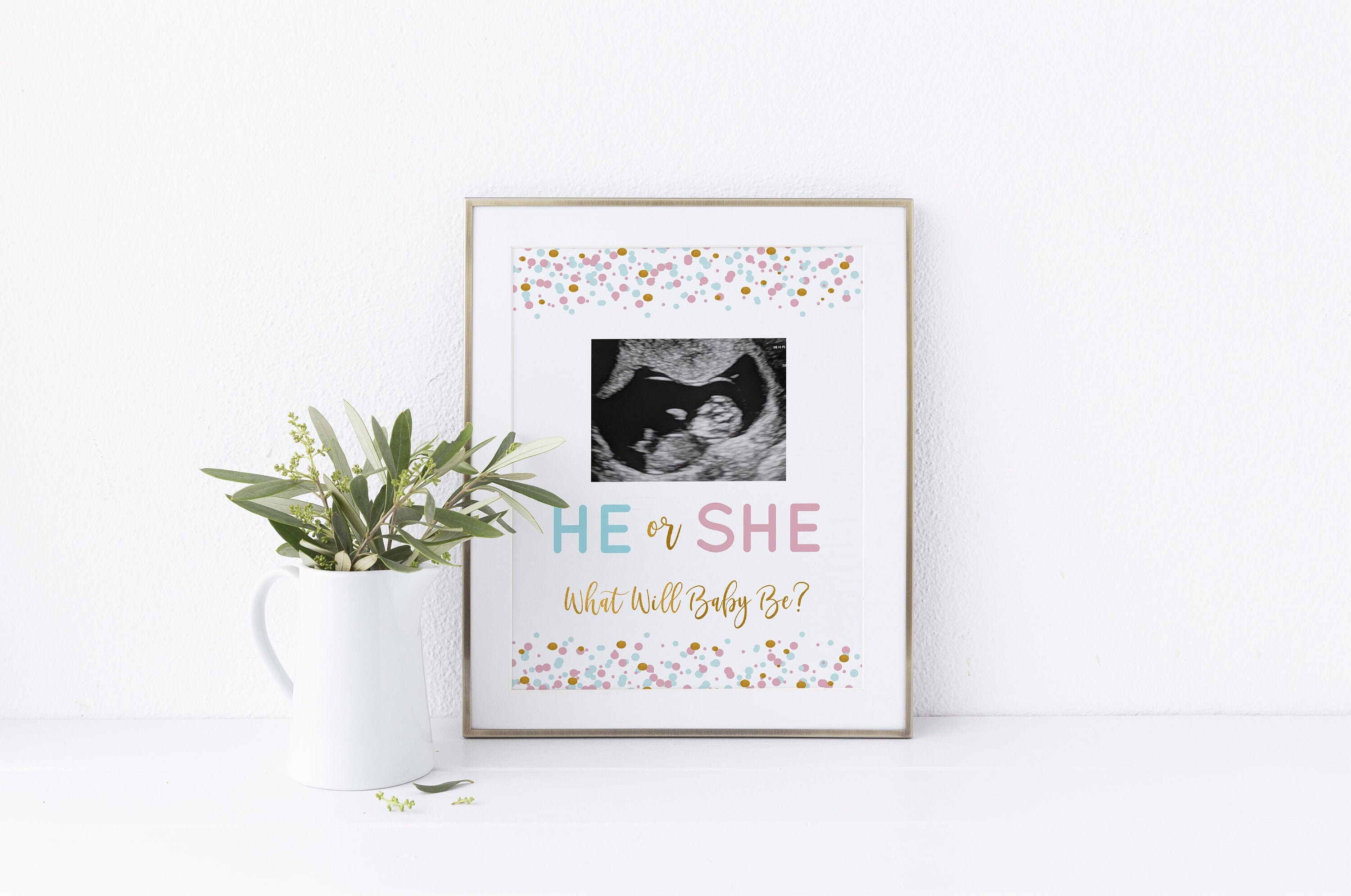 He or She Gender Reveal Sign - He or She Ultrasound Sign - 8X10 JPG - Etsy