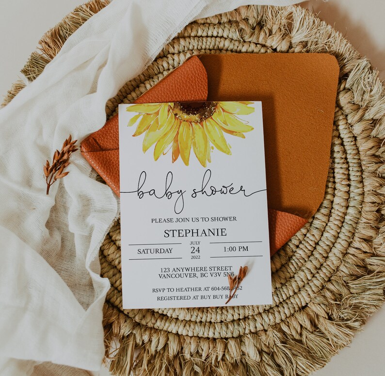 Sunflower Baby Shower Invitation, Yellow Floral Baby Shower Invitation ...