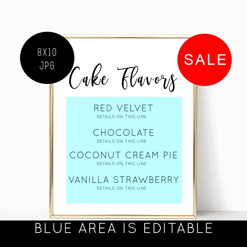 Editable Cake Flavour Sign Cake Flavor Sign Wedding Cake - Etsy