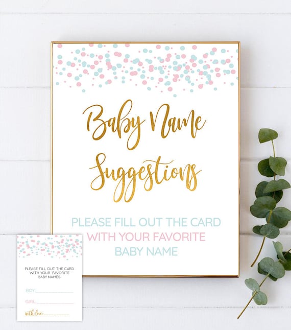 Blush Blue Confetti Baby Name Suggestions Sign by Modern Event Design ...